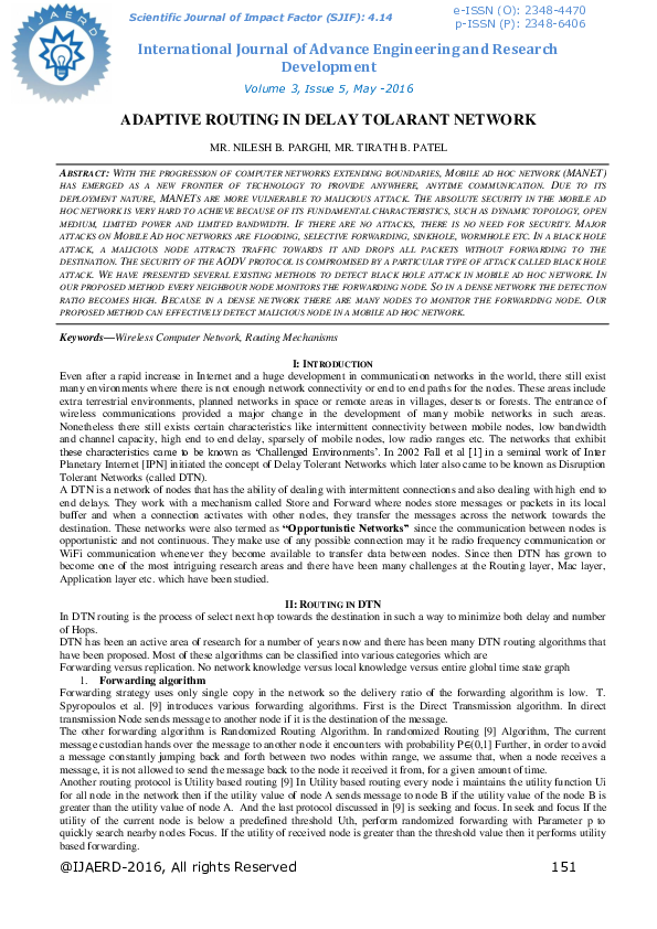 (PDF) Adaptive Routing in Delay Tolarant Network