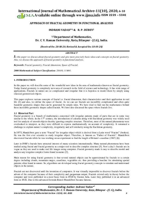 (PDF) Approach of Fractal Geometry in Functional Analysis