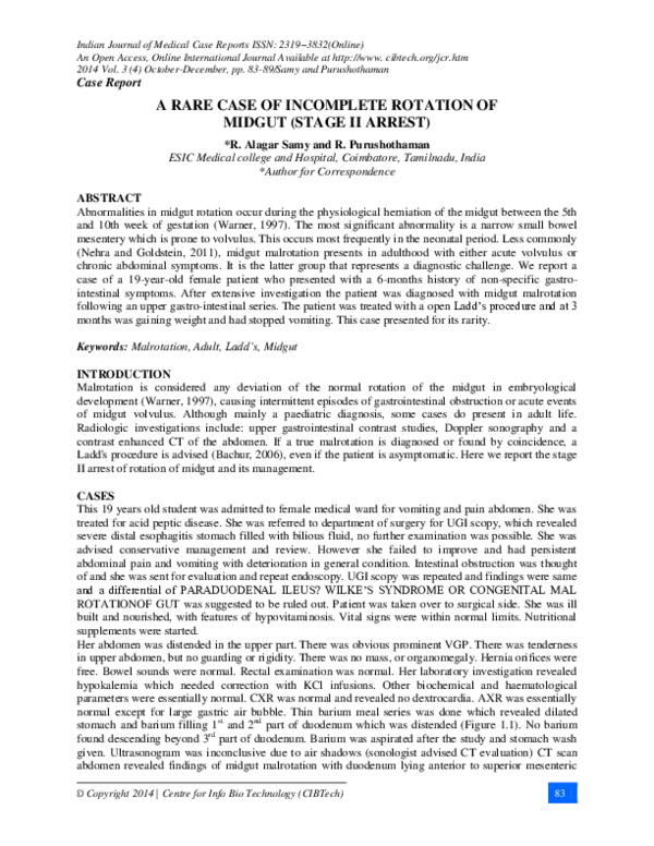 (PDF) A Rare Case of Incomplete Rotation of Midgut (Stage II Arrest)