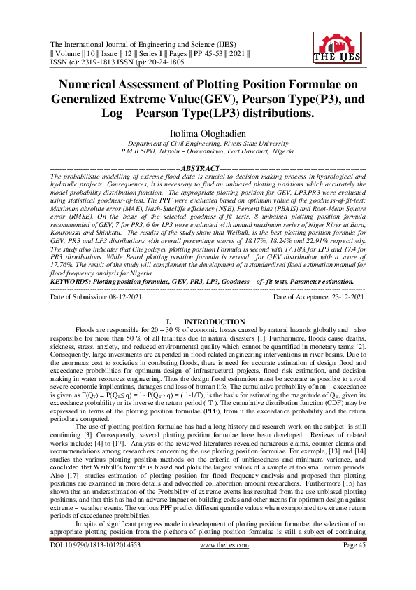 (PDF) Numerical Assessment of Plotting Position Formulae on Generalized ...