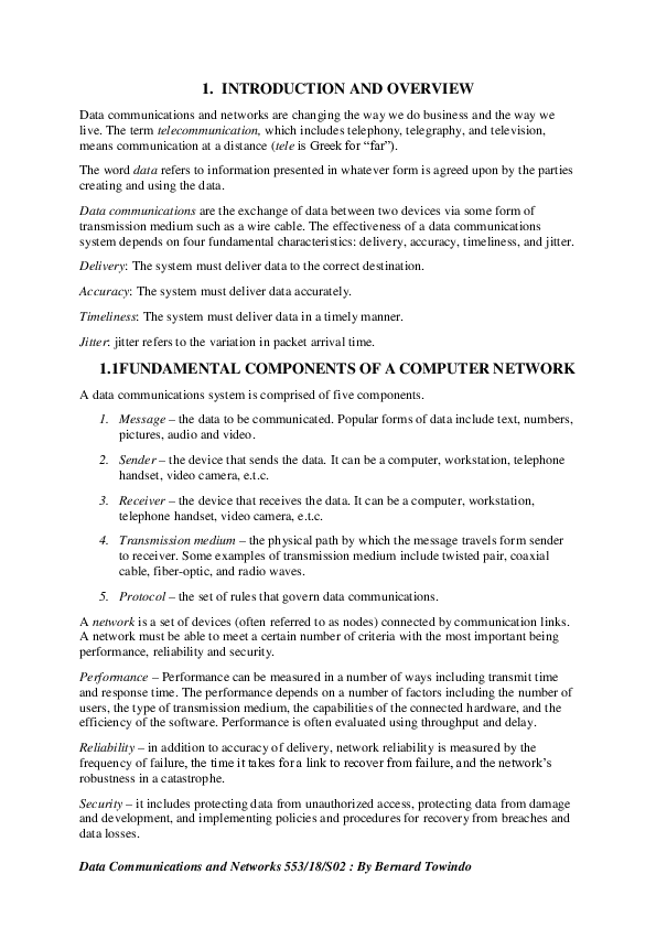 Pdf Introduction And Overview To Data Communications And Networks