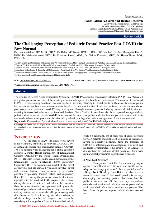 (PDF) The Challenging Perception of Pediatric Dental Practice Post ...