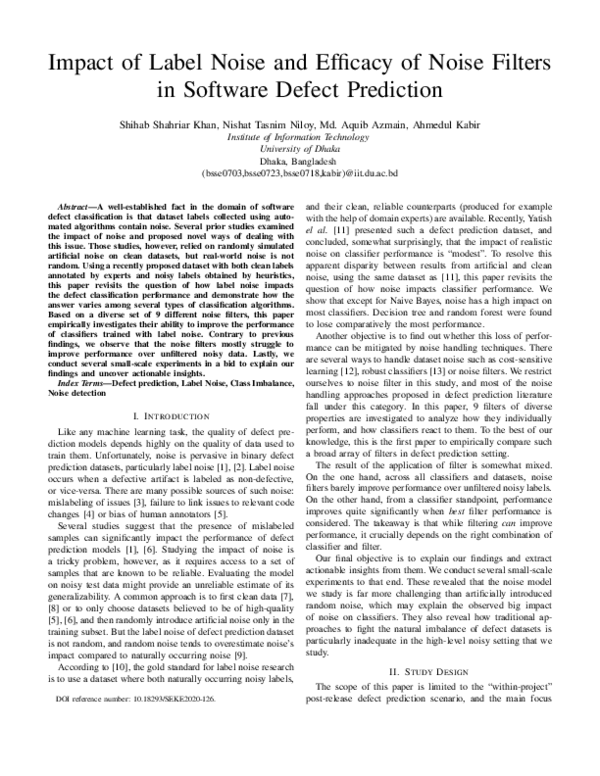 (PDF) Impact of Label Noise and Efficacy of Noise Filters in Software ...