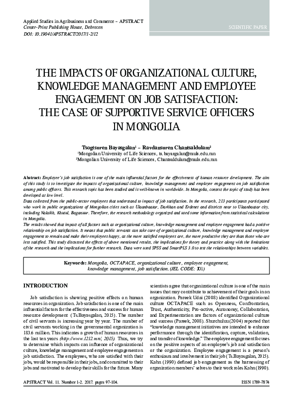 (PDF) The Impacts of Organizational Culture, Knowledge Management and Employee Engagement on Job ...