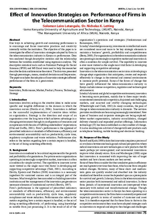 (PDF) Effect of Innovation Strategies on Performance of Firms in the ...