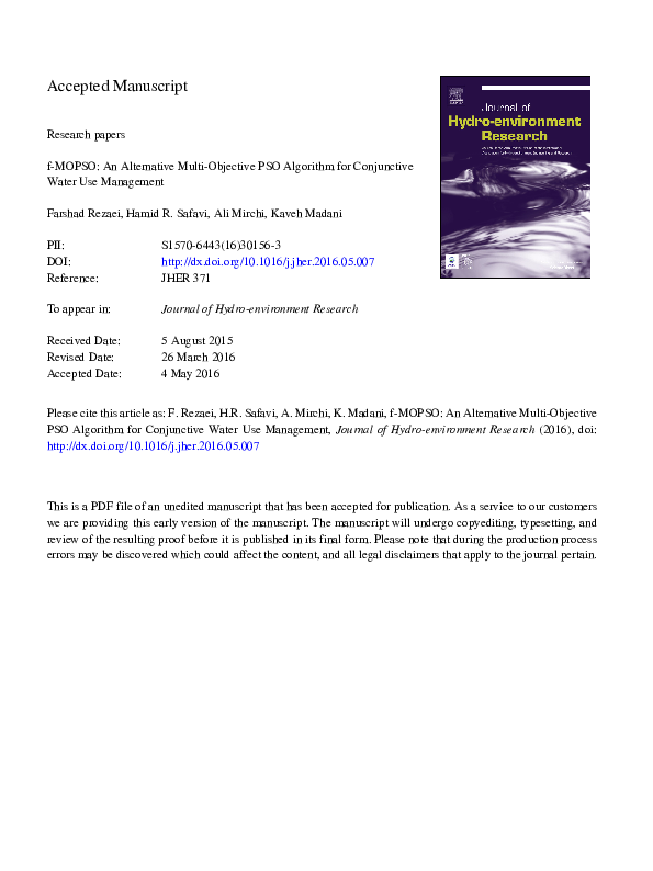 Pdf F Mopso An Alternative Multi Objective Pso Algorithm For