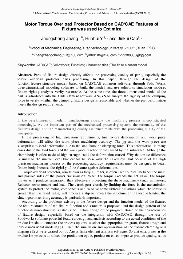 (PDF) Motor Torque Overload Protector Based on CAD/CAE Features of ...