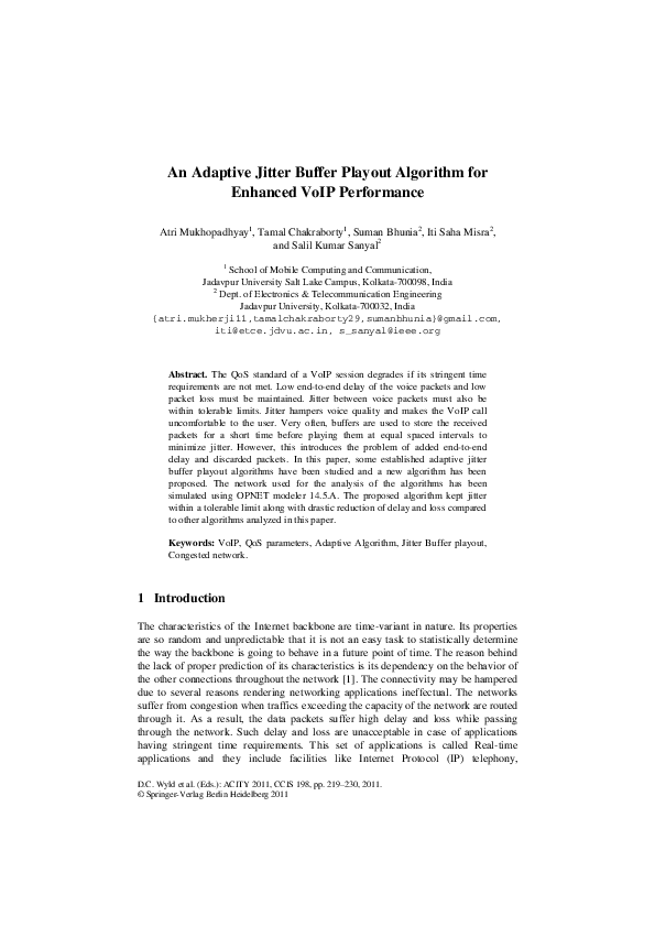 Pdf An Adaptive Jitter Buffer Playout Algorithm For Enhanced Voip