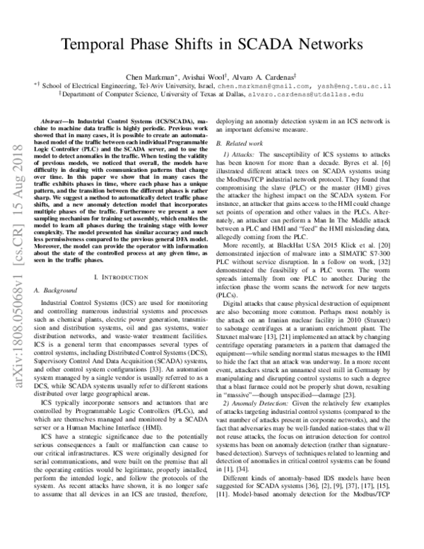 (PDF) Temporal Phase Shifts in SCADA Networks