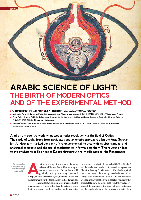 (PDF) Arabic Science of Light: The birth of modern optics and of the ...