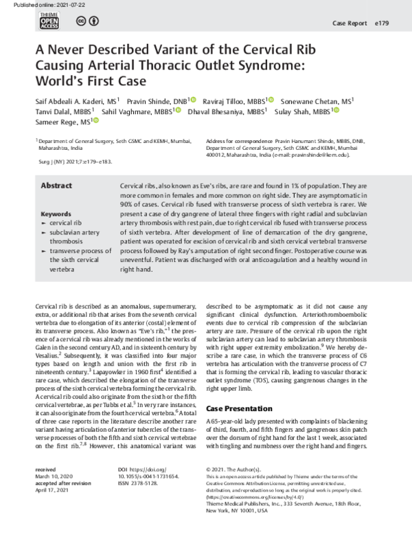 (PDF) A Never Described Variant of the Cervical Rib Causing Arterial ...