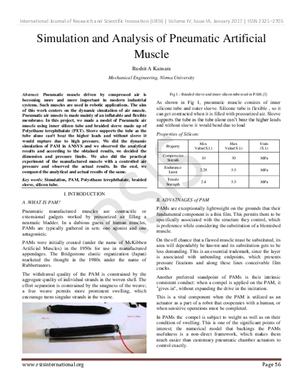 (PDF) Simulation and Analysis of Pneumatic Artificial Muscle