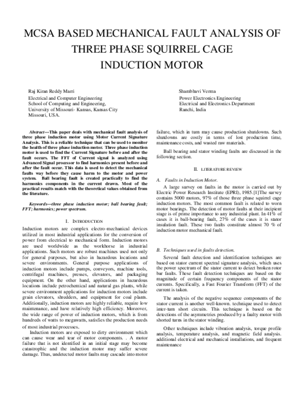 (PDF) MCSA based mechanical fault analysis of three phase squirrel cage induction motor