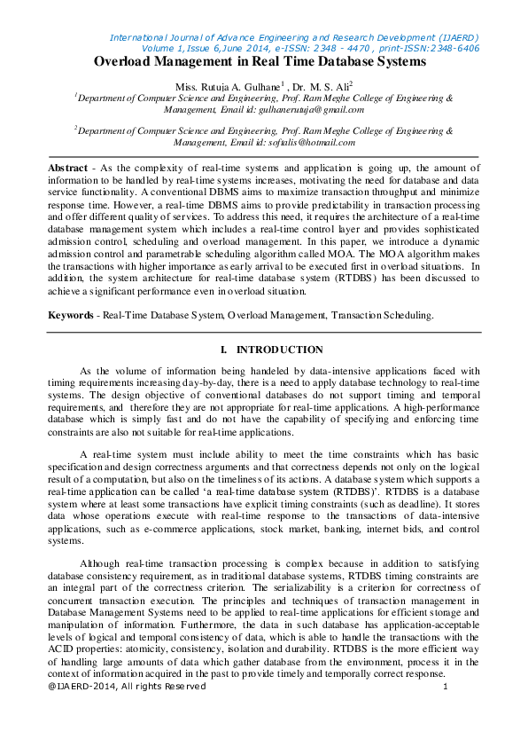 (PDF) Overload Management in Real Time Database Systems