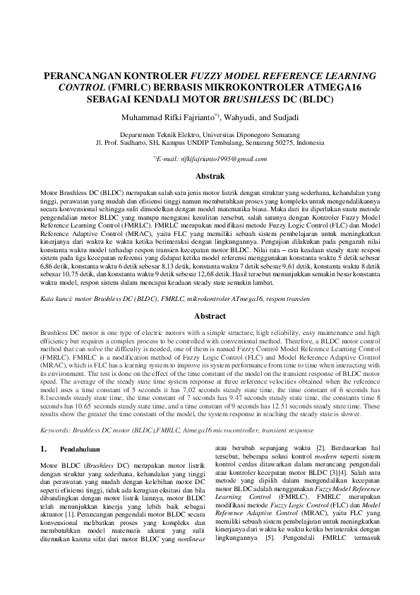 (PDF) Perancangan Kontroler Fuzzy Model Reference Learning Control (FMRLC) Berbasis ...
