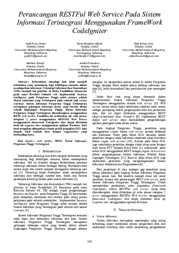 (PDF) Perancangan RESTFul Web Service Pada Sistem Informasi Terintegrasi Menggunakan FrameWork ...