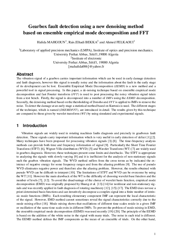Pdf Gearbox Fault Detection Using A New Denoising Method Based On Ensemble Empirical Mode 