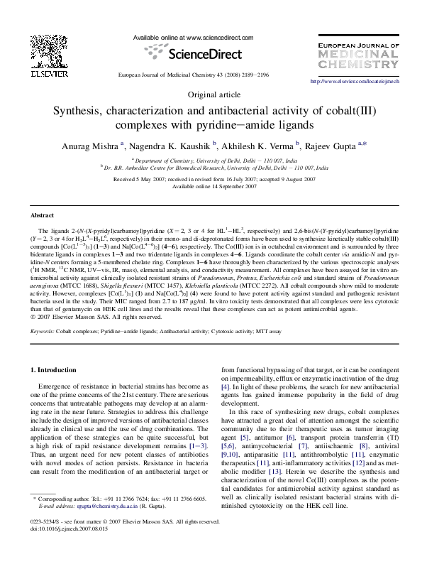 (PDF) Synthesis, characterization and antibacterial activity of cobalt (III) complexes with ...