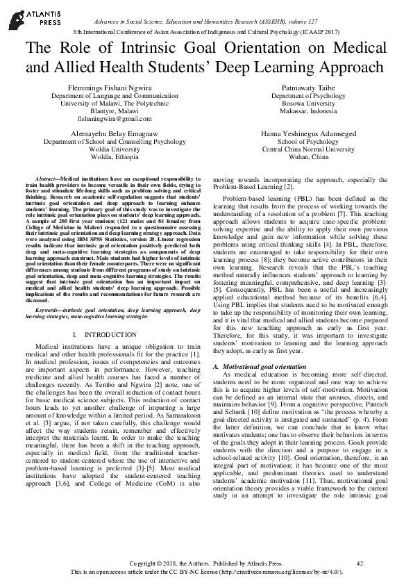 (PDF) The role of intrinsic goal orientation on medical and allied ...