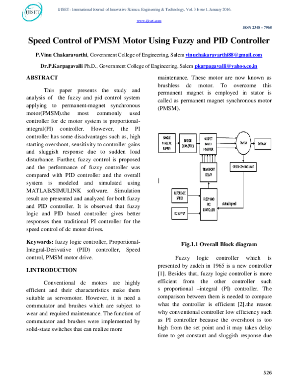 (PDF) Speed Control of PMSM Motor Using Fuzzy and PID Controller