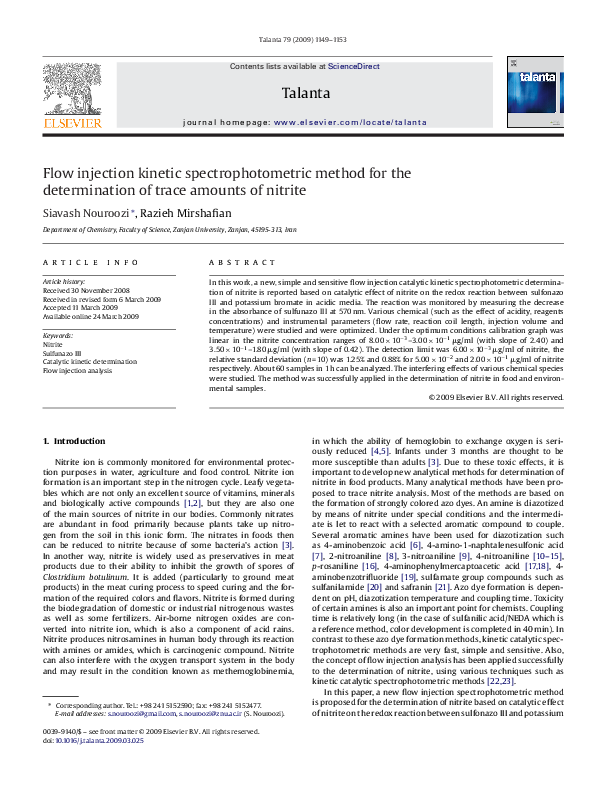 Pdf Flow Injection Kinetic Spectrophotometric Method For The Determination Of Trace Amounts Of