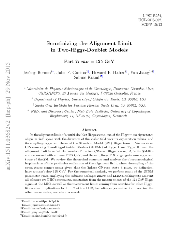 (PDF) Scrutinizing the alignment limit in two-Higgs-doublet models: m h = 125 GeV