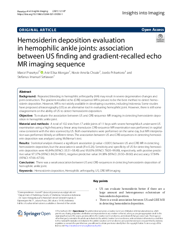 (PDF) Hemosiderin deposition evaluation in hemophilic ankle joints: association between US ...