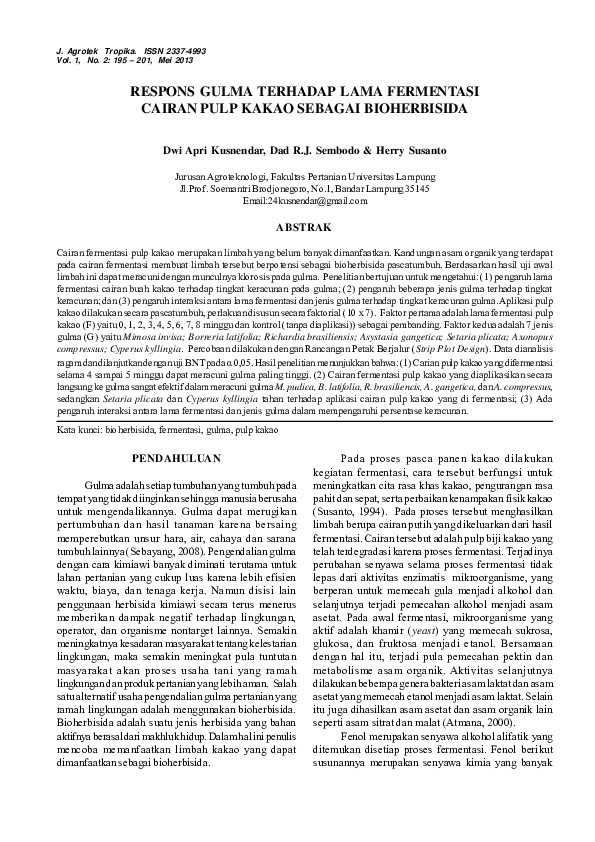 (PDF) Respons Gulma Terhadap Lama Fermentasi Cairan Pulp Kakao Sebagai ...
