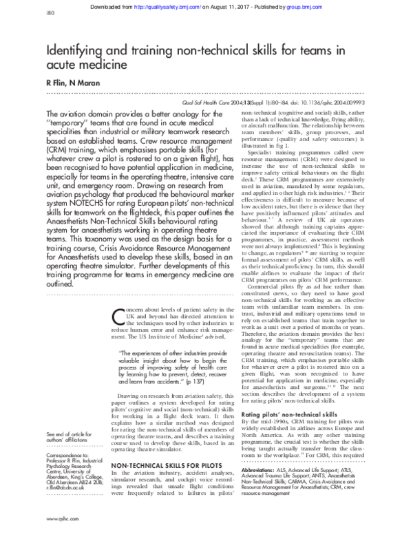 (PDF) Identifying and training non-technical skills for teams in acute medicine