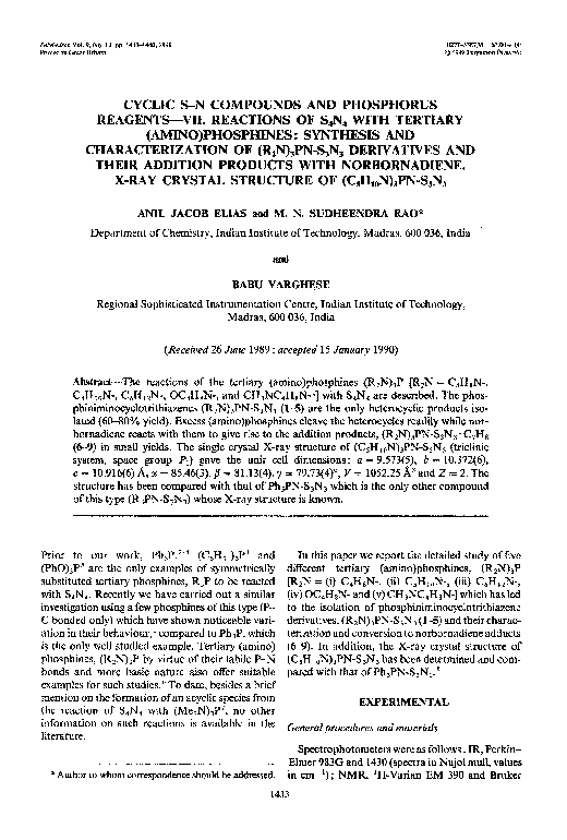 (PDF) Cyclic S---N Compounds and Phosphorus Reagents--VII. Reactions of ...