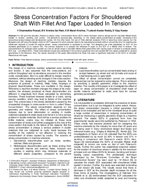 (PDF) Stress Concentration Factors For Shouldered Shaft With Fillet And ...