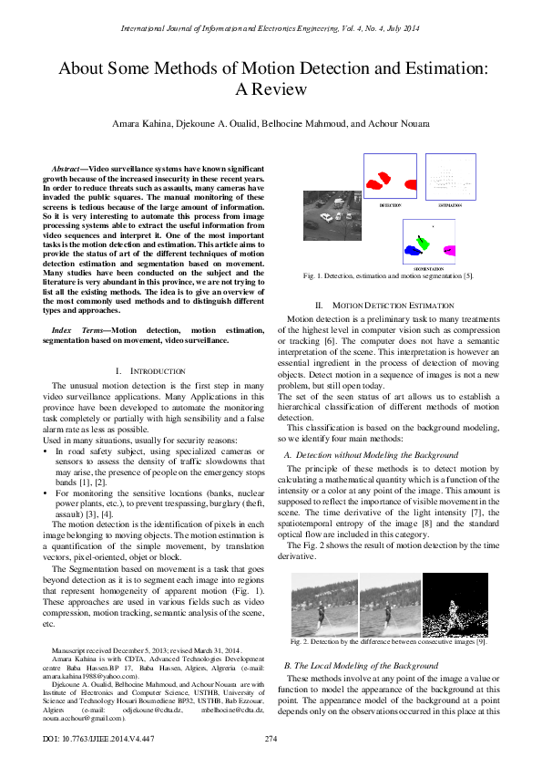 Pdf About Some Methods Of Motion Detection And Estimation A Review