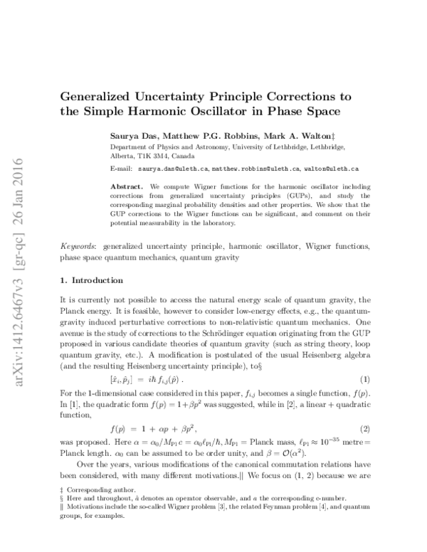 (PDF) Generalized Uncertainty Principle Corrections to the Simple Harmonic Oscillator in Phase Space