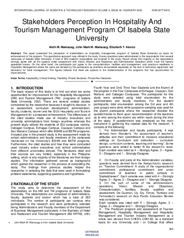 (PDF) Stakeholders Perception In Hospitality And Tourism Management Program Of Isabela State ...