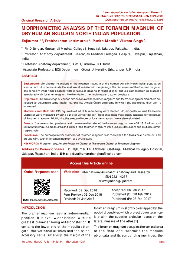 (PDF) Morphometric Analysis of the Foramen Magnum of Dry Human Skulls ...