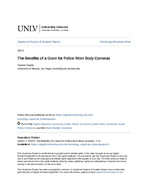 (PDF) The Benefits of a Grant for Police Worn Body Cameras