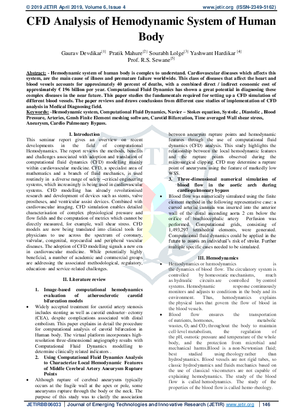(PDF) CFD Analysis of Hemodynamic System of Human Body