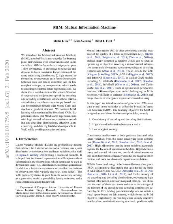 (PDF) MIM: Mutual Information Machine