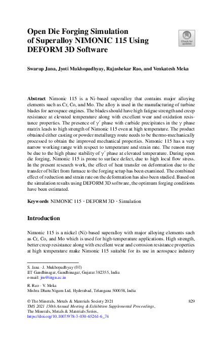 (PDF) Open Die Forging Simulation of Superalloy NIMONIC 115 Using DEFORM 3D Software