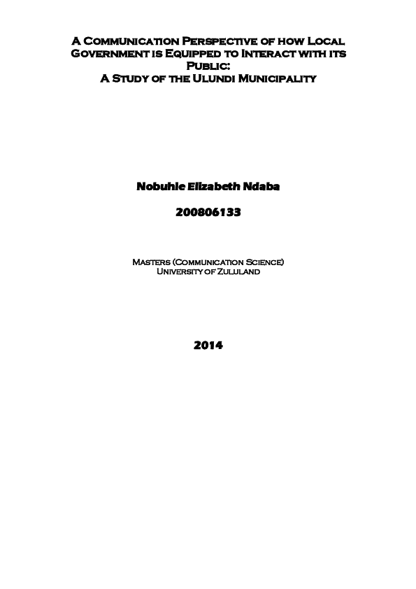 (PDF) Local Government Communication in Ulundi