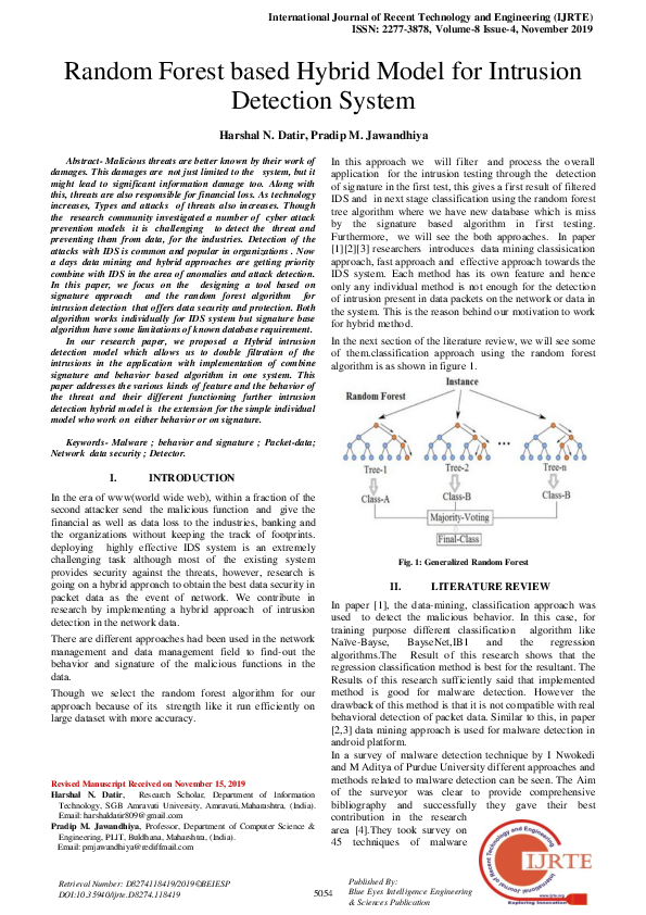 Pdf Hybrid Random Forest Model For Ids
