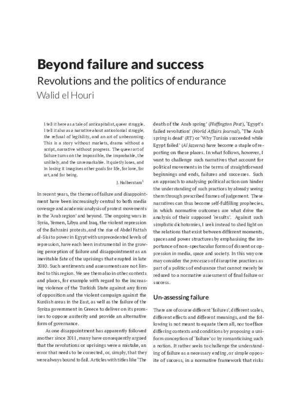 (PDF) Beyond failure and success Revolutions and the politics of endurance