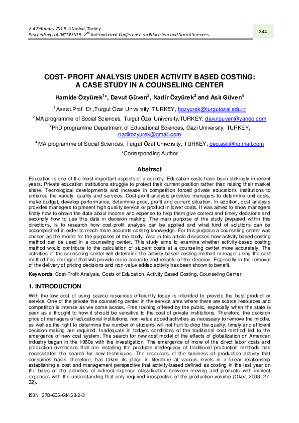 (PDF) Cost- Profit Analysis Under Activity Based Costing: A Case Study ...