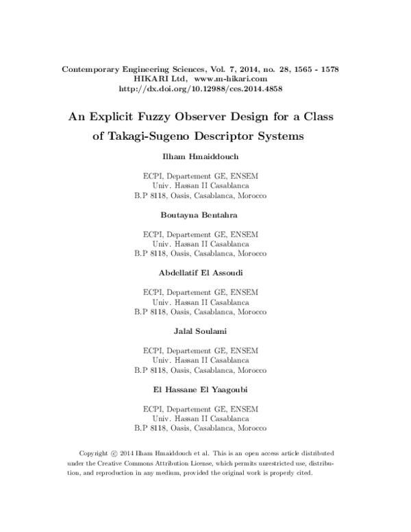 Pdf An Explicit Fuzzy Observer Design For A Class Of Takagi Sugeno
