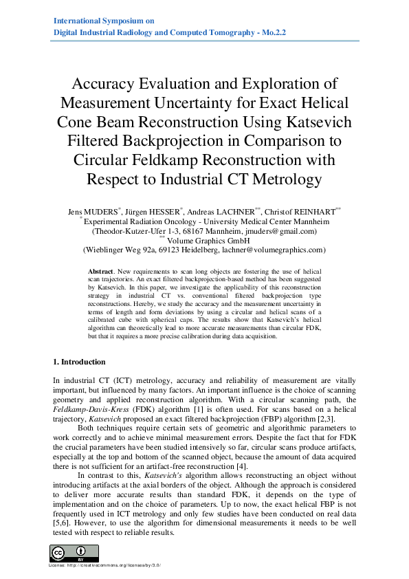 (PDF) Accuracy Evaluation and Exploration of Measurement Uncertainty for Exact Helical Cone Beam ...
