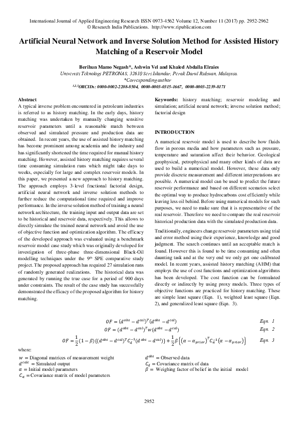 Pdf Artificial Neural Network And Inverse Solution Method For Assisted History Matching Of A