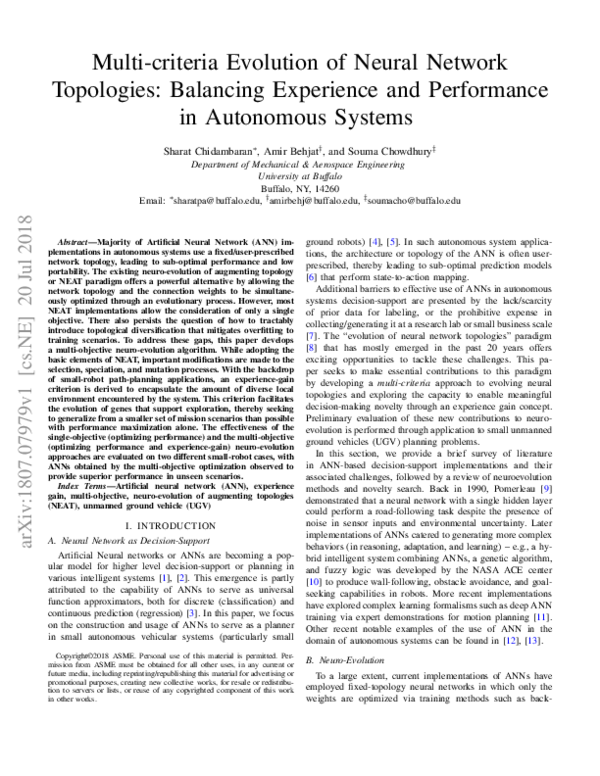 Multi-criteria Evolution of Neural Network Topologies: Balancing Experience and Performance in ...