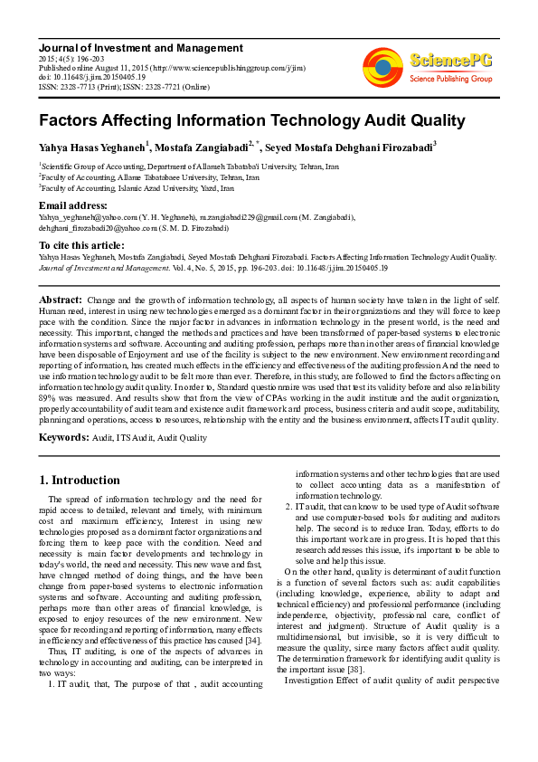 Pdf Factors Affecting Information Technology Audit Quality