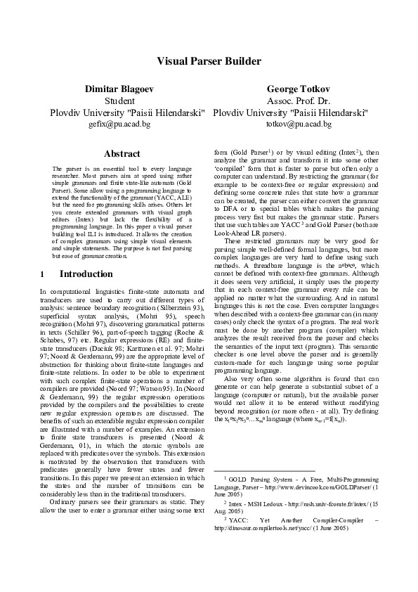 Pdf Visual Parser Builder George Totkov Academia Edu