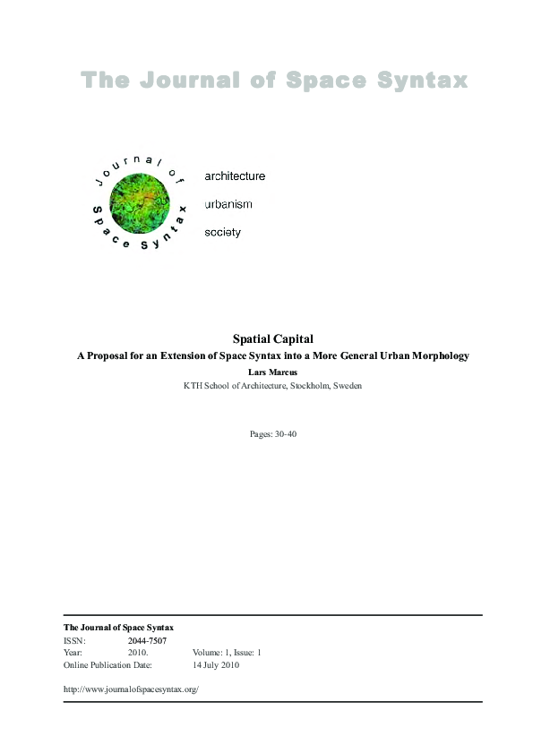 (PDF) Spatial Capital : A Proposal for an Extension of Space Syntax ...